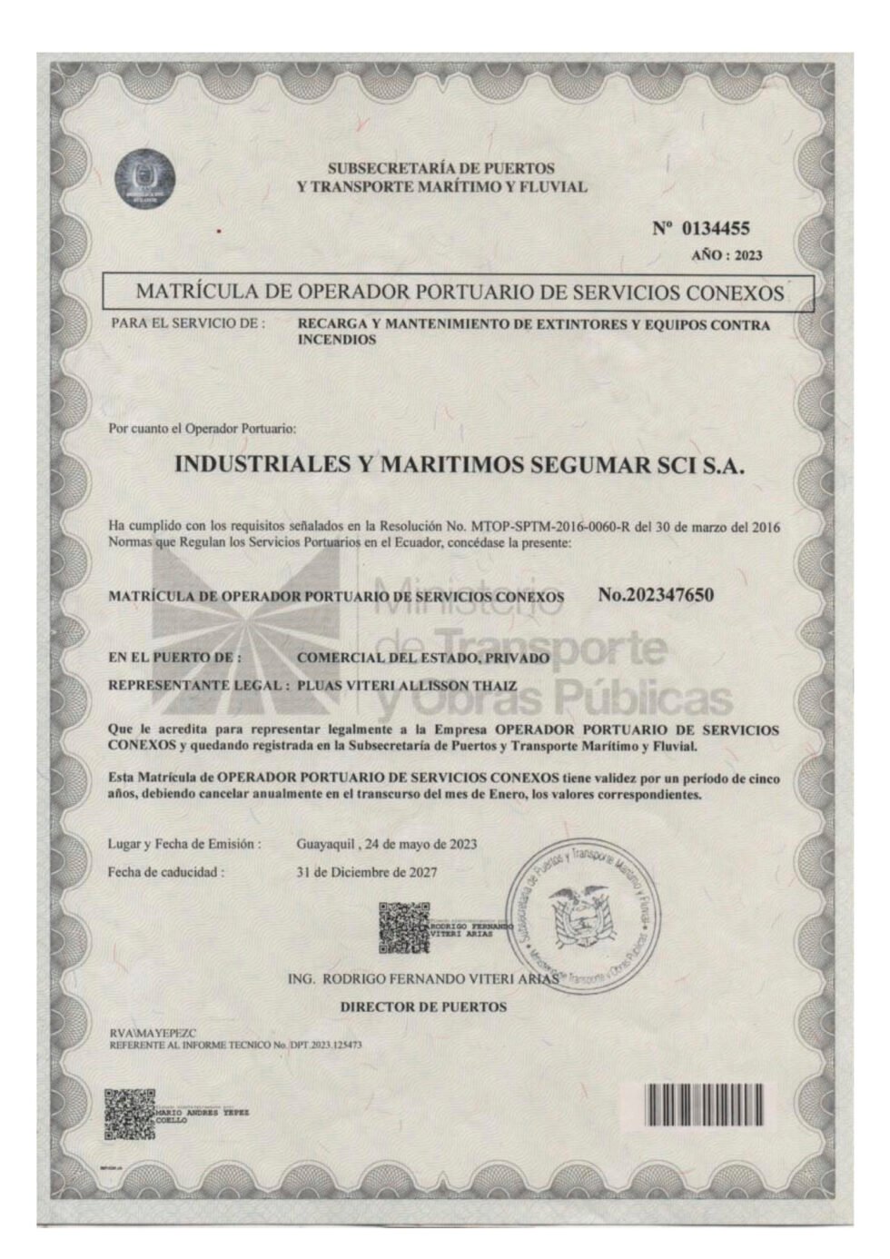 Certificaciones - SEGUMAR SCI SA